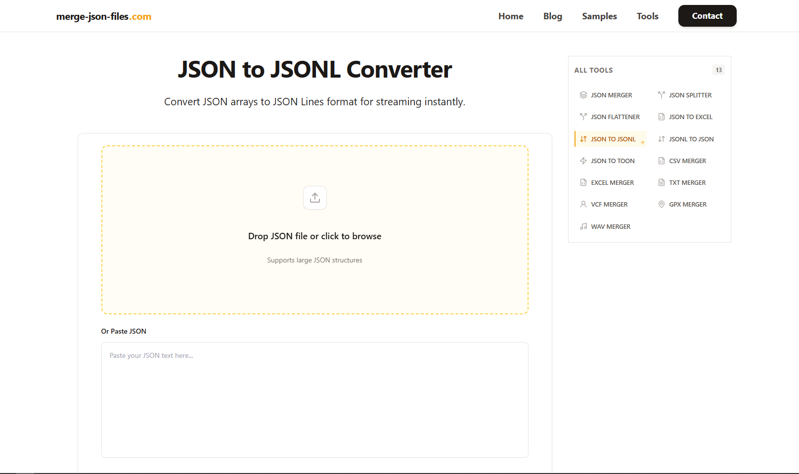 Convert JSON to JSONL Instantly | Free Online JSON to JSONL Converter